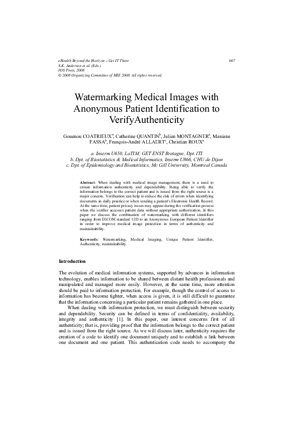 (PDF) Watermarking medical images with anonymous patient identification ...