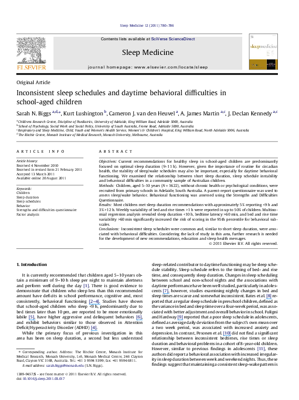 (PDF) Inconsistent sleep schedules and daytime behavioral difficulties ...