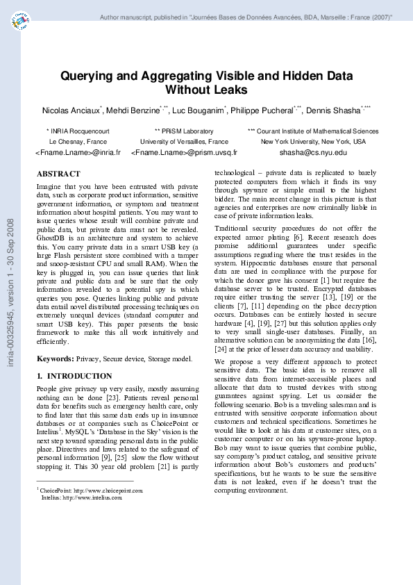 (PDF) Querying and Aggregating Visible and Hidden Data Without Leaks