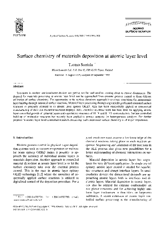 (PDF) Surface chemistry of materials deposition at atomic layer level