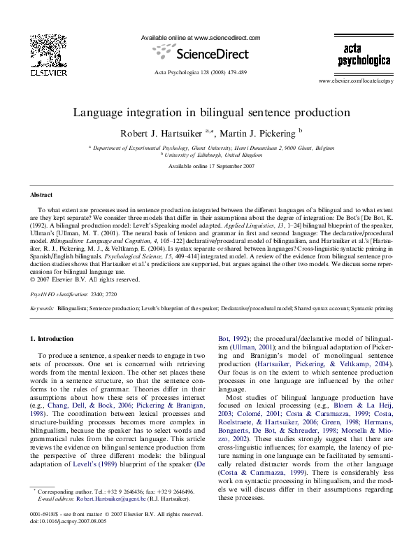 (PDF) Language integration in bilingual sentence production