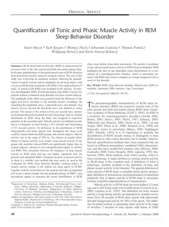 (PDF) Quantification of Tonic and Phasic Muscle Activity in REM Sleep ...