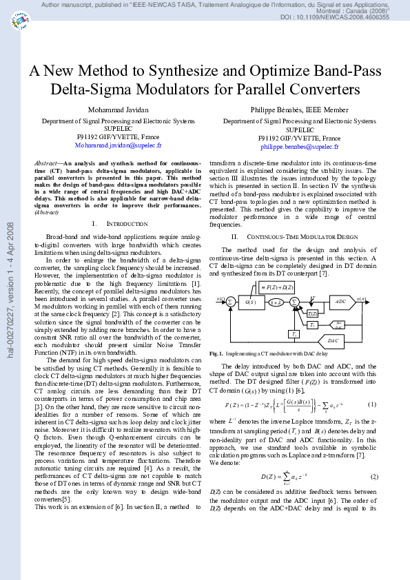 (PDF) A new method to synthesize and optimize band-pass delta-sigma ...