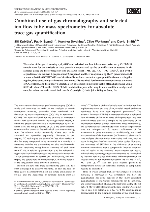 (PDF) Combined use of gas chromatography and selected ion flow tube ...
