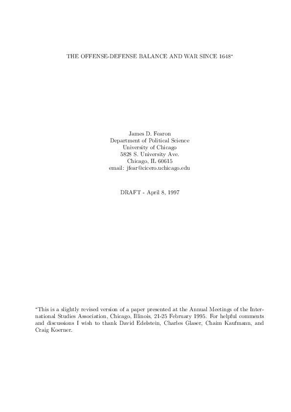 (PDF) The Offense-Defense Balance and War since 1648