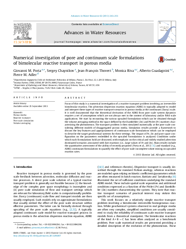 Pdf Numerical Investigation Of Pore And Continuum Scale Formulations Of Bimolecular Reactive
