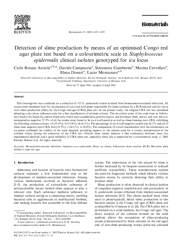 (PDF) Detection of slime production by means of an optimised Congo red ...