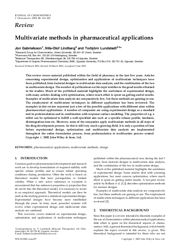 (PDF) Multivariate methods in pharmaceutical applications