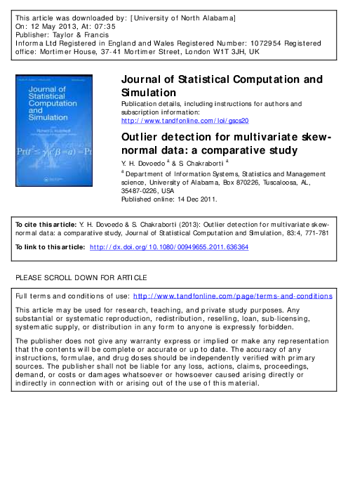 Pdf Outlier Detection For Multivariate Skew Normal Data A