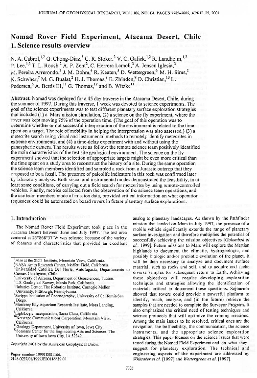 (PDF) Nomad Rover Field Experiment, Atacama Desert, Chile: 2 ...
