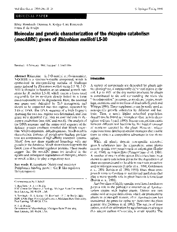 (PDF) Molecular and genetic characterization of the rhizopine ...