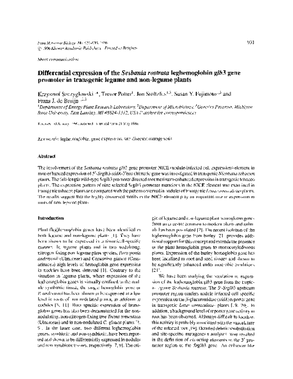 (PDF) Differential expression of the Sesbania rostrata leghemoglobin ...