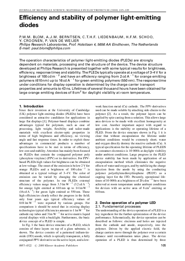 (PDF) Efficiency and stability of polymer light-emitting diodes