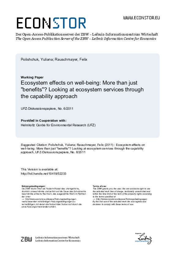 (PDF) Ecosystem effects on well-being: More than just "benefits ...