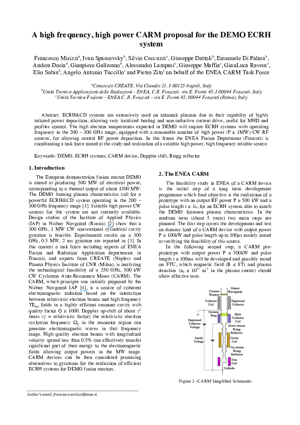 (PDF) A high frequency, high power CARM proposal for the DEMO ECRH system
