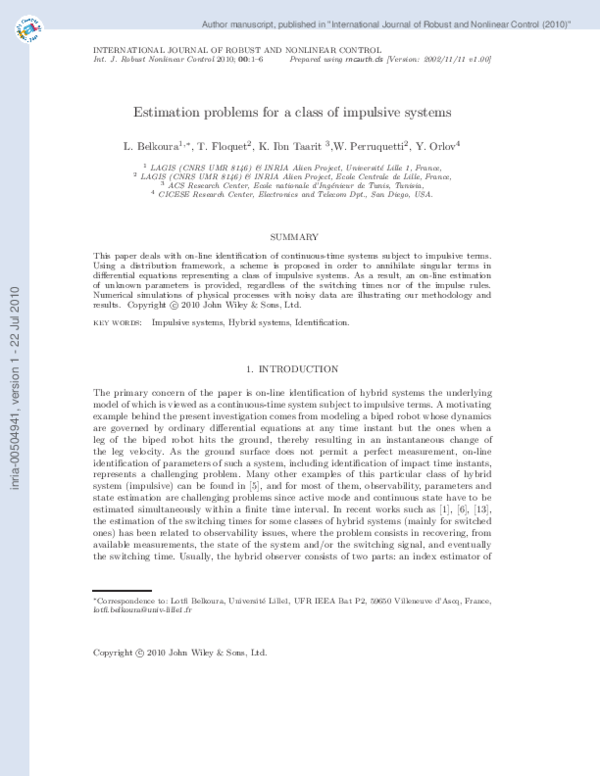 (PDF) Estimation problems for a class of impulsive systems