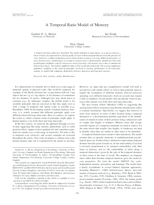 (PDF) A temporal ratio model of memory