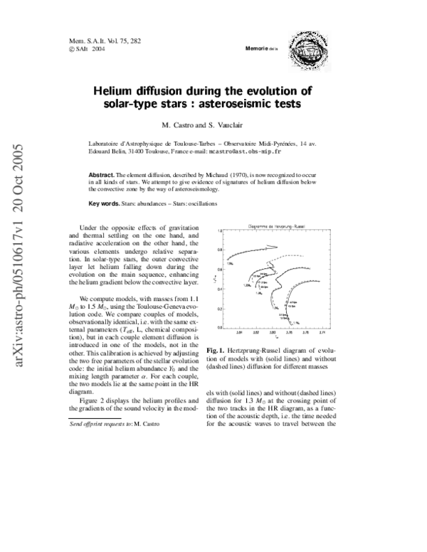 (PDF) Helium diffusion during the evolution of solar-type stars ...