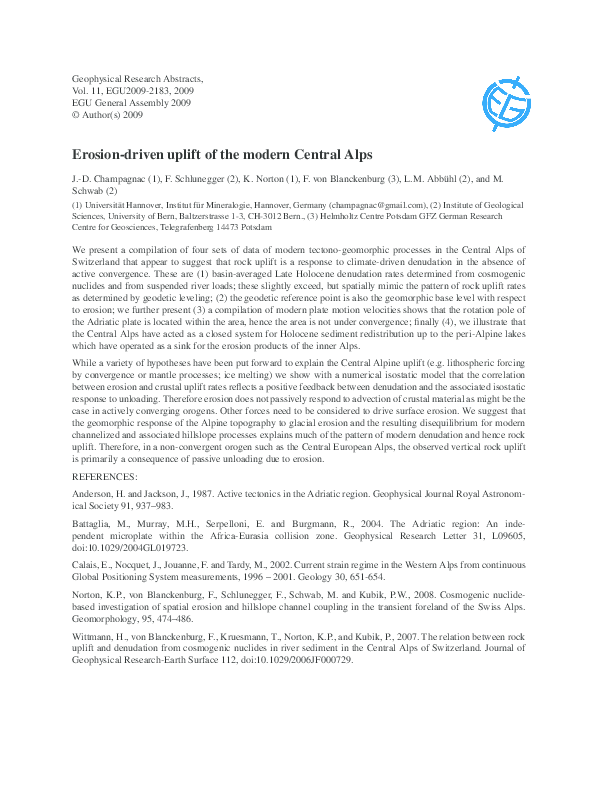 (PDF) Erosion-driven uplift of the modern Central Alps