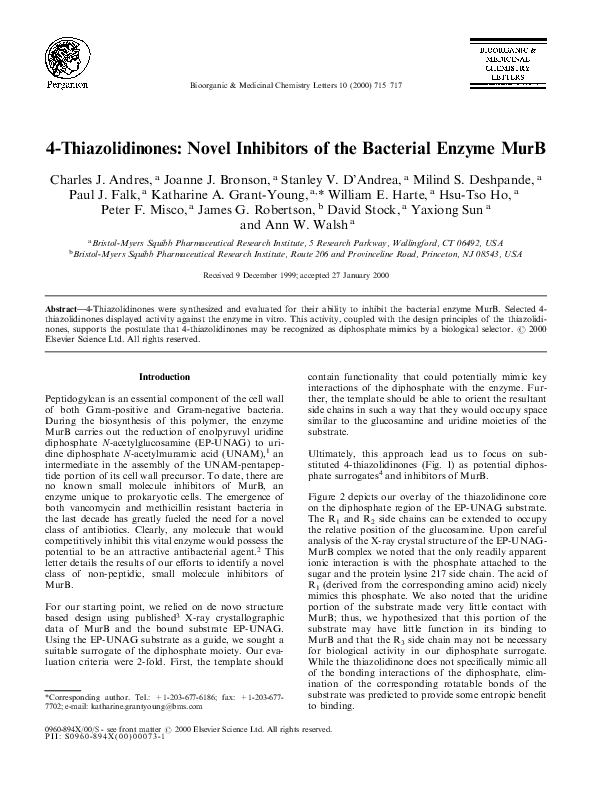 (PDF) 4-Thiazolidinones: novel inhibitors of the bacterial enzyme murB