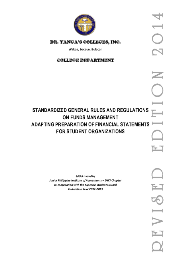 (PDF) Standardized Rules and Regulations on College Organization Funds ...