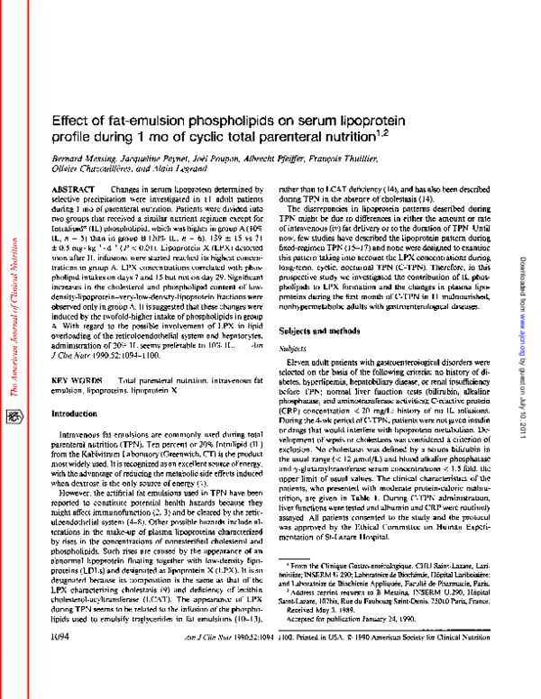 (PDF) Effect of fat-emulsion phospholipids on serum lipoprotein profile ...