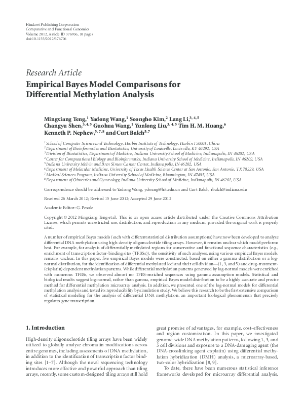 (PDF) Empirical bayes model comparisons for differential methylation analysis