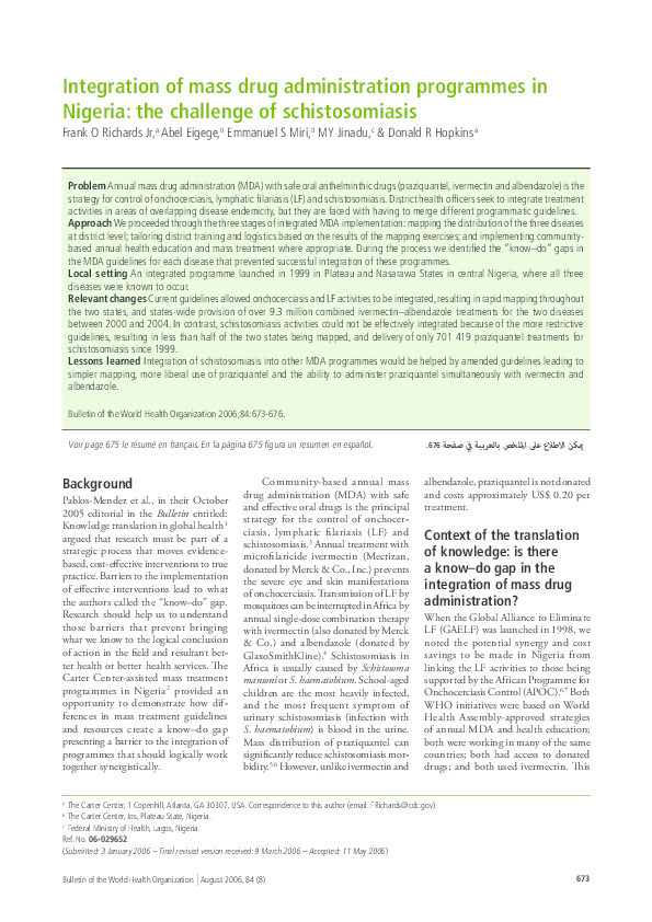 (PDF) Integration of mass drug administration programmes in Nigeria ...