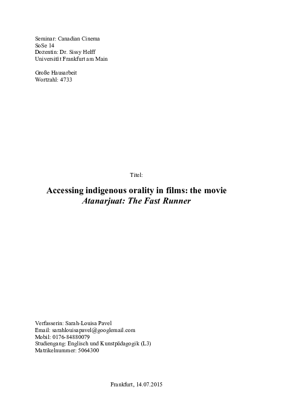 (PDF) Accessing indigenous orality in films: the movie Atanarjuat: The ...