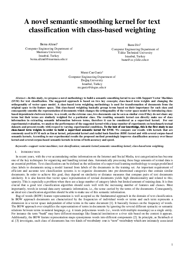 Pdf A Novel Semantic Smoothing Kernel For Text Classification With Class Based Weighting