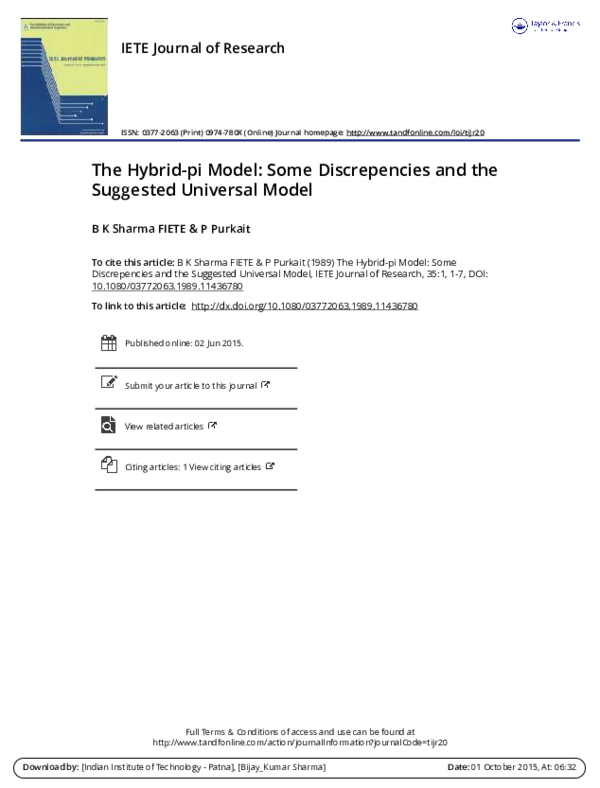 (PDF) The Hybrid-pi Model: Some Discrepencies and the Suggested ...