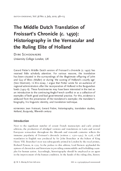 (PDF) ‘The Middle Dutch Translation of Froissart’s Chronicle (c. 1450 ...