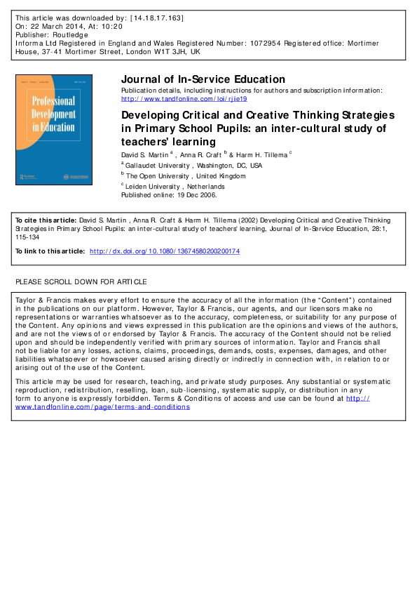 (PDF) Developing Critical and Creative Thinking Strategies in Primary ...