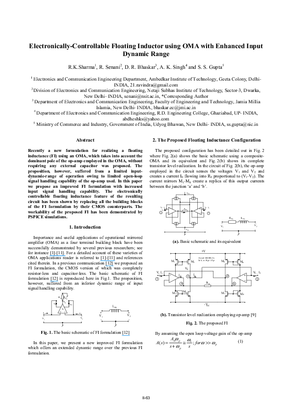 (PDF) ELECTRONICALLY-CONTROLLABLE FLOATING INDUCTOR USING OPERATIONAL ...