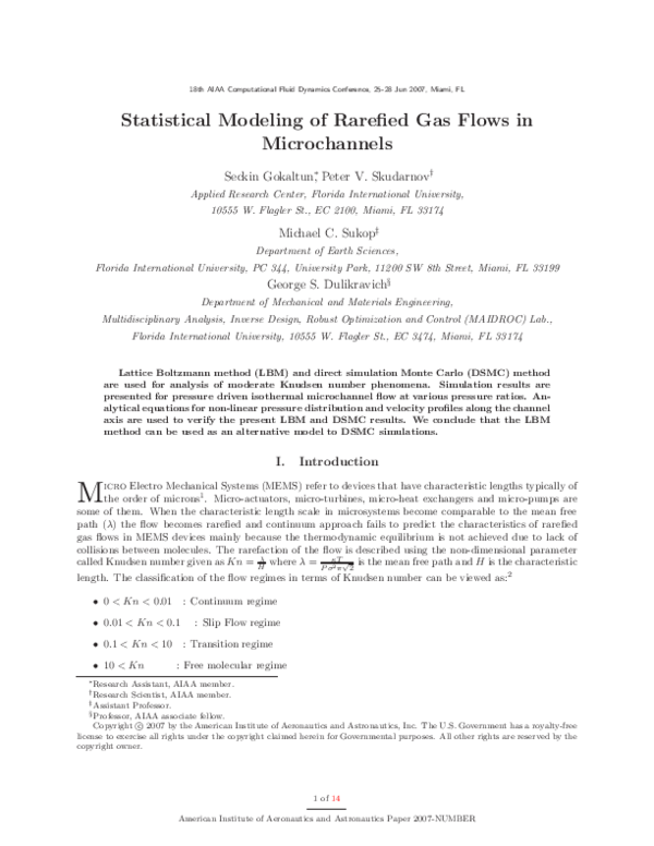 (PDF) Statistical Modeling of Rarefied Gas Flows in Microchannels