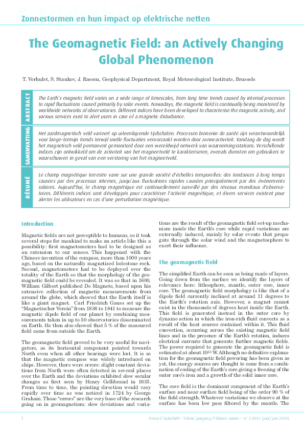 (PDF) The geomagnetic field - an actively changing global phenomenon
