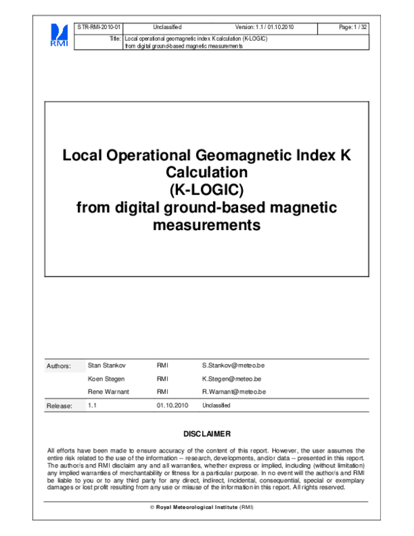 (PDF) Local Operational Geomagnetic Index K Calculation (K-LOGIC) from digital ground-based ...