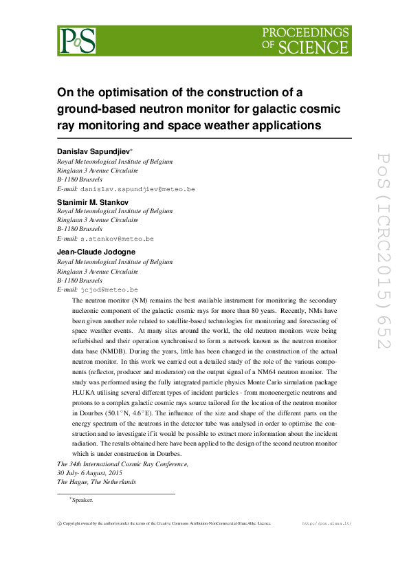 (PDF) On the optimisation of the construction of a ground-based neutron ...