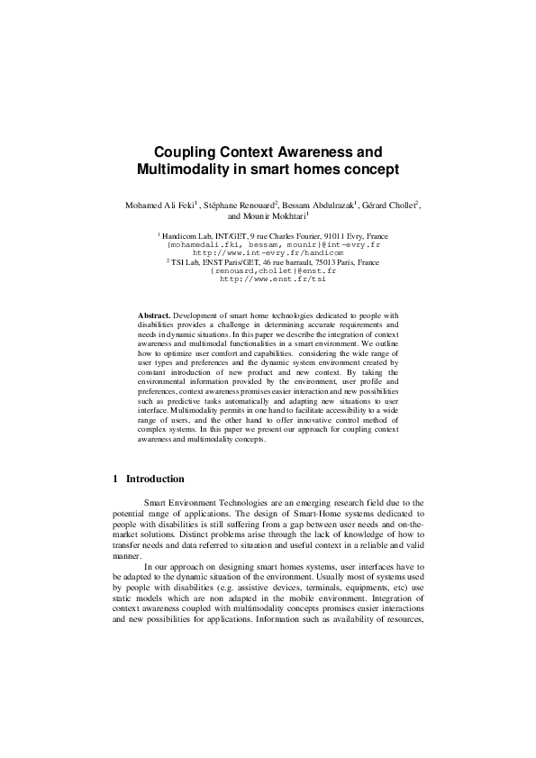 (PDF) Coupling Context Awareness and Multimodality in Smart Homes Concept