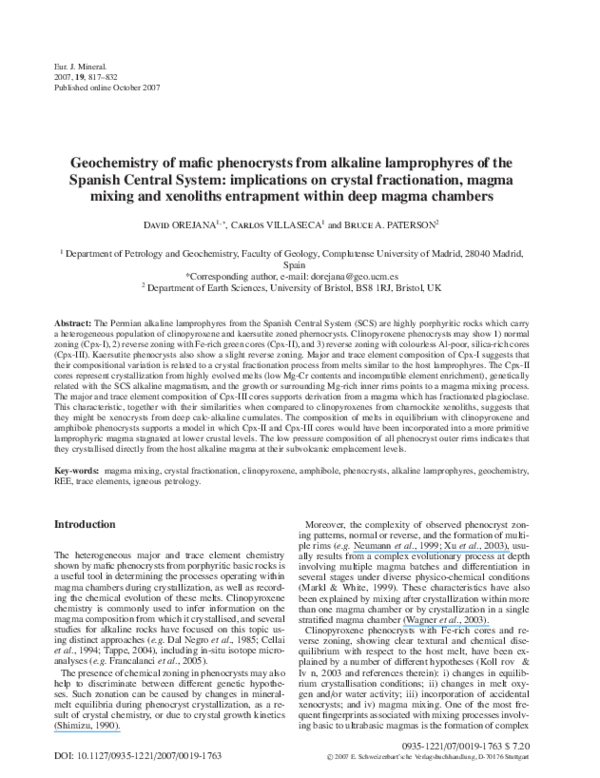 (PDF) Geochemistry of mafic phenocrysts from alkaline lamprophyres of ...