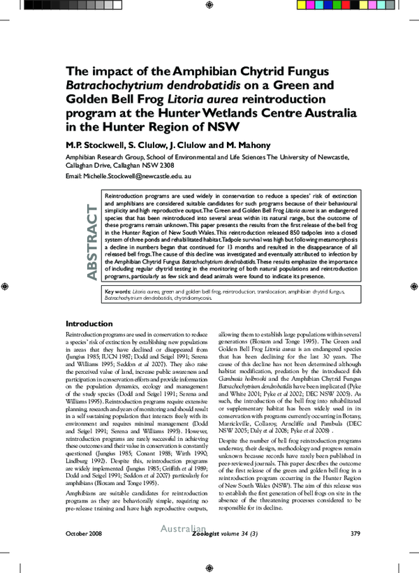 (PDF) The impact of the Amphibian Chytrid Fungus Batrachochytrium ...