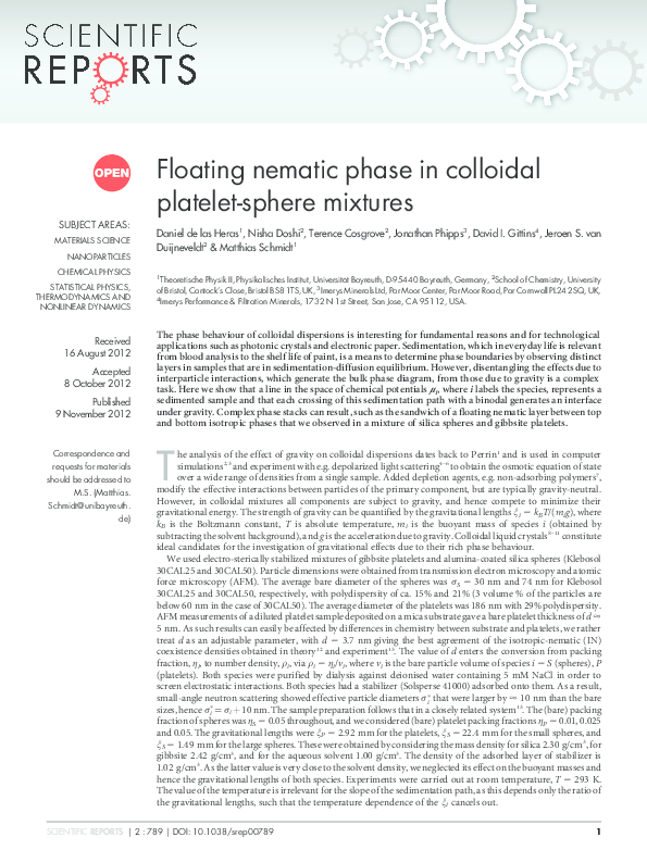 (PDF) Floating nematic phase in colloidal platelet-sphere mixtures