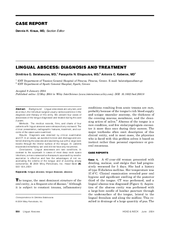 (PDF) Lingual abscess: diagnosis and treatment