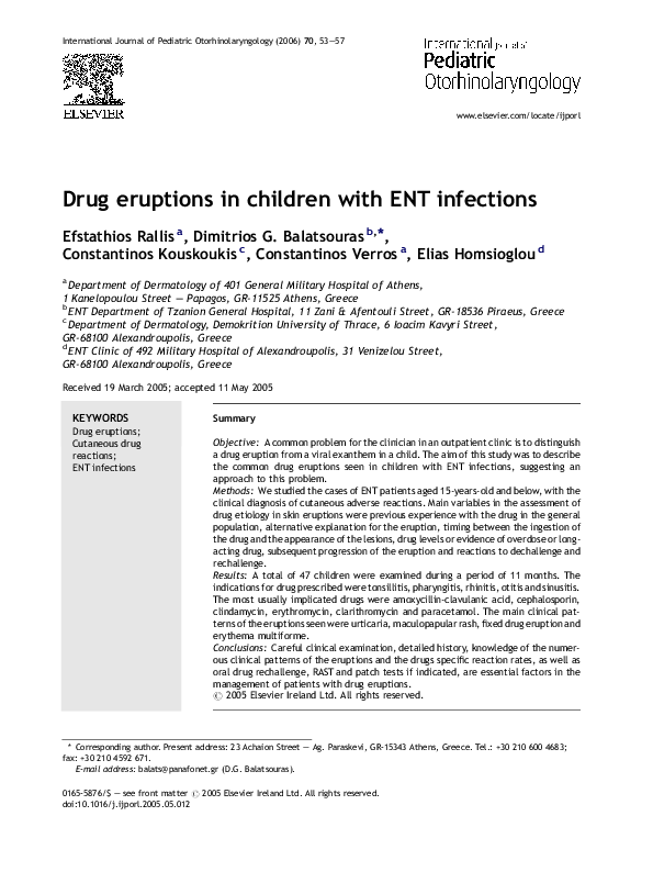 (PDF) Drug eruptions in children with ENT infections