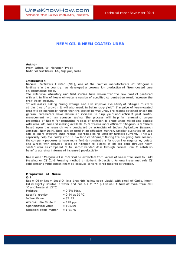 (PDF) Neem oil & Neem Coated Urea