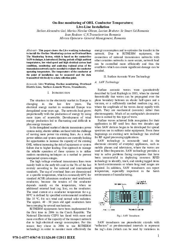 (PDF) On-line monitoring of OHL conductor temperature; live-line ...