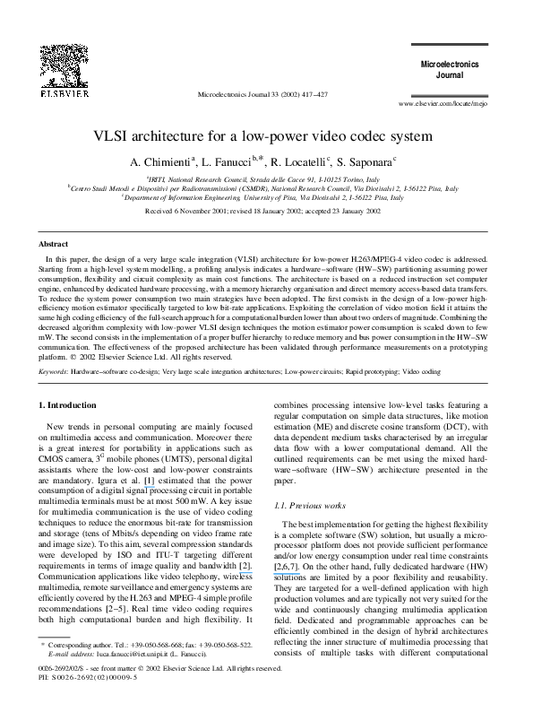(PDF) VLSI architecture for a low-power video codec system