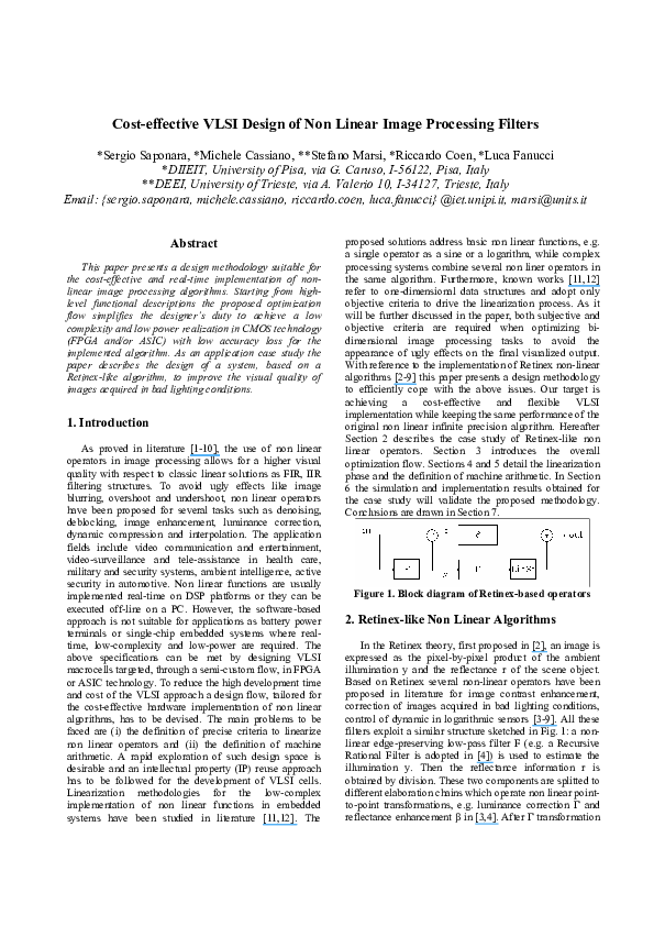 (PDF) Cost-effective VLSI Design of Non Linear Image Processing Filters