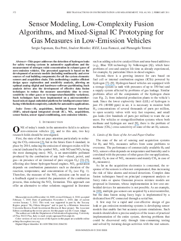 Pdf Sensor Modeling Low Complexity Fusion Algorithms And Mixed Signal Ic Prototyping For Gas