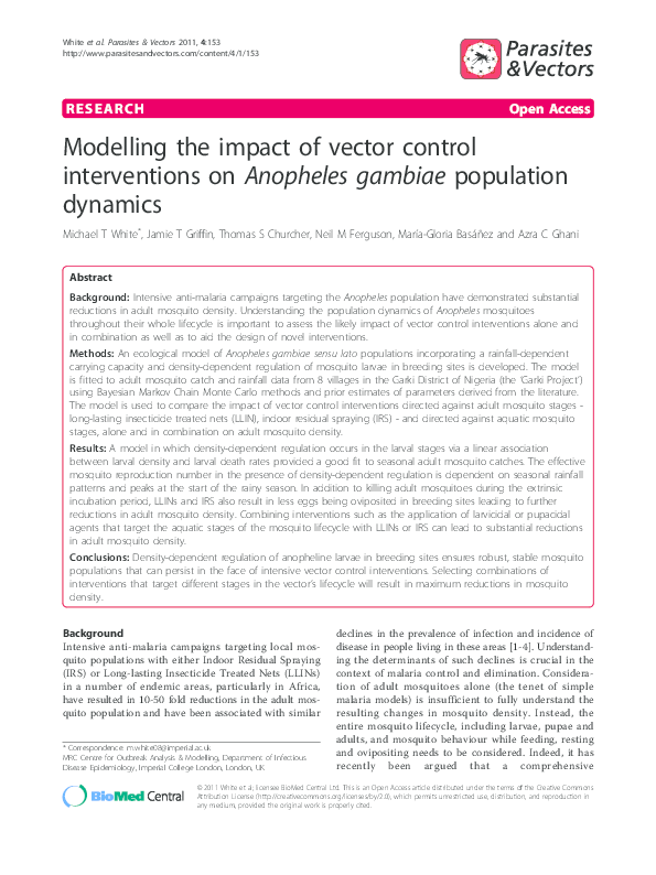 (PDF) Modelling the impact of vector control interventions on Anopheles ...